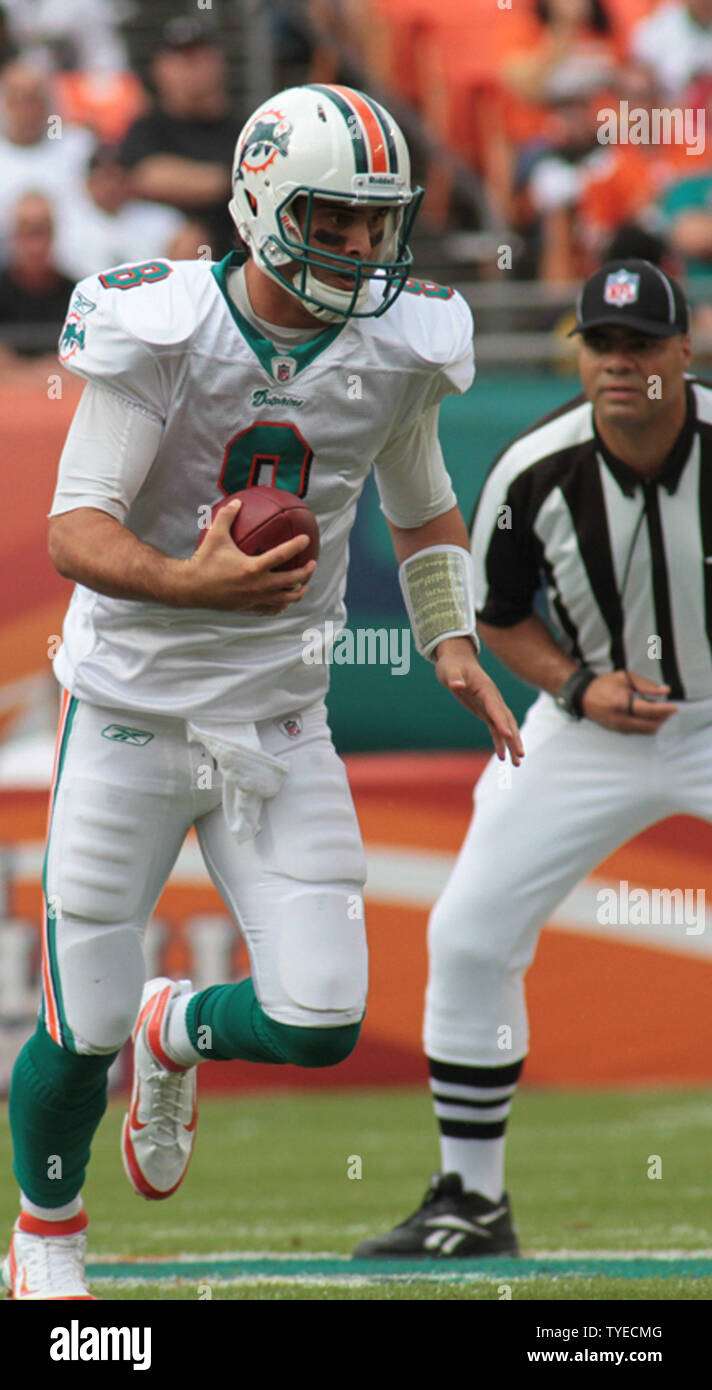 Miami Dolphins quarterback Matt Moore (8) gets pressured during first ...