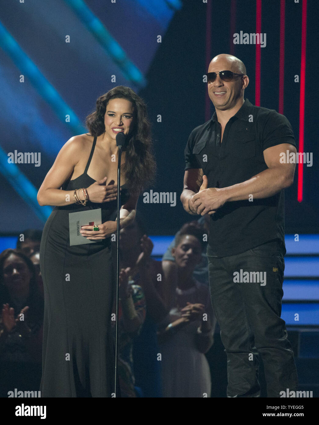 Presenters Vin Diesel and Michelle Rodriguez on stage during the 2013 ...