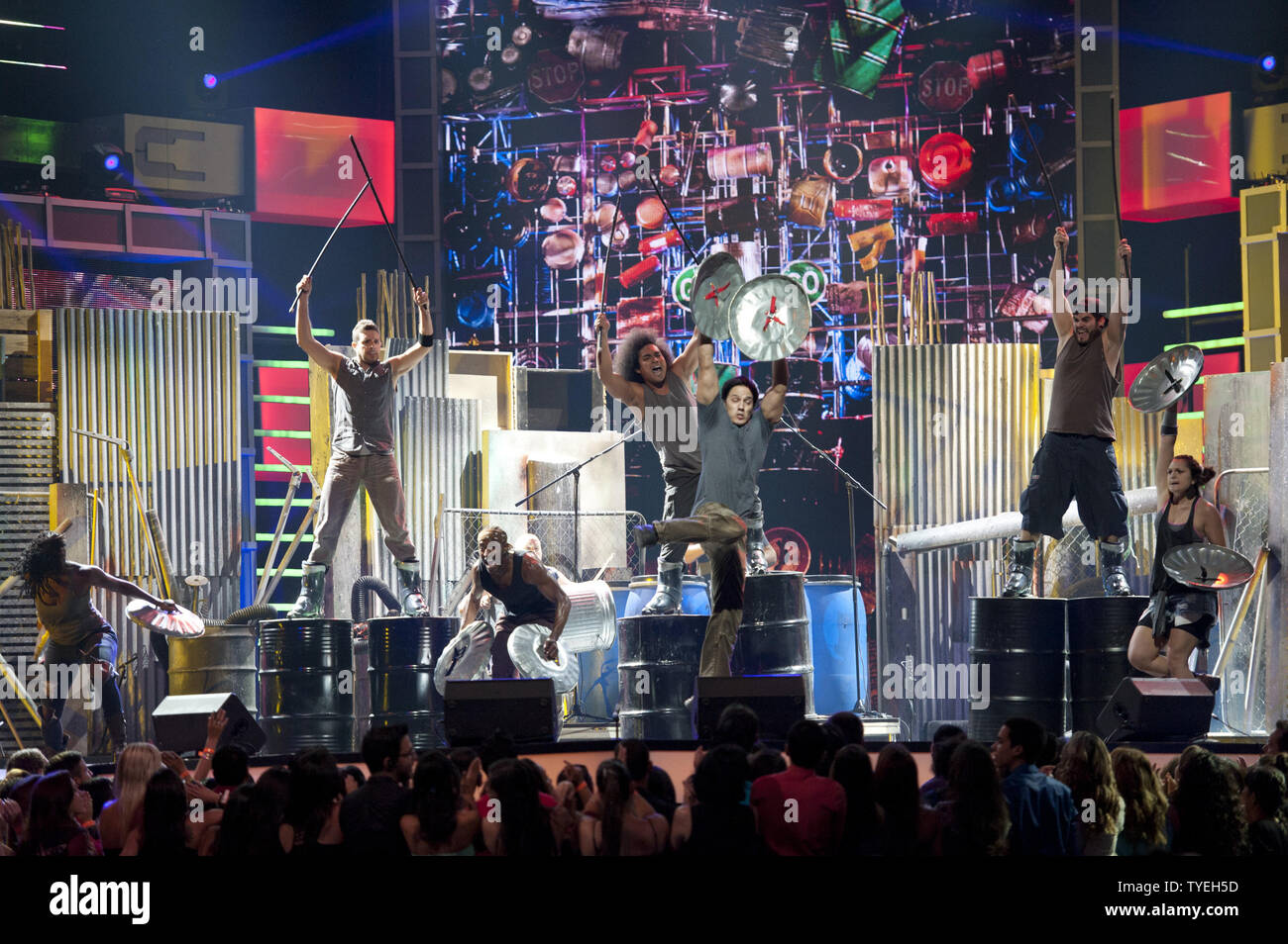 The music group Stomp performs during the 2013 Premios Tu Mundo Awards ...
