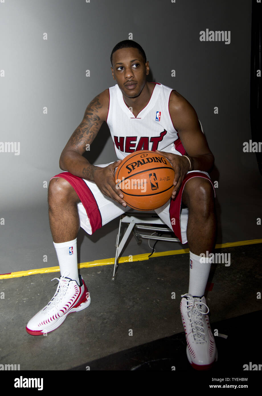 Miami Heat's Mario Chalmers (15) poses for a photo during the teams ...