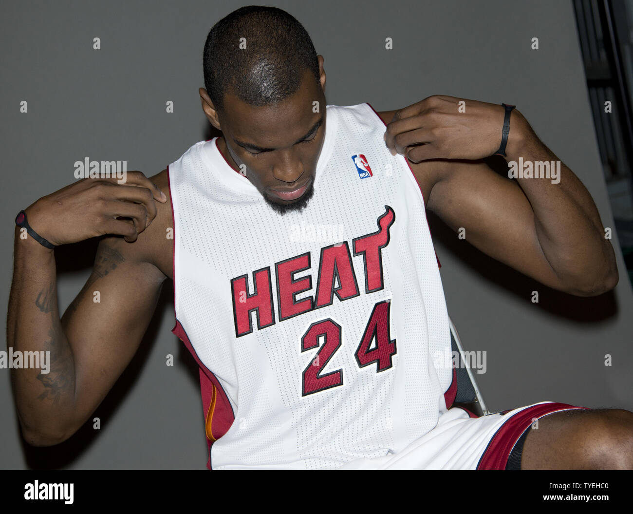 Miami Heat's Jarvis Varnado (24) poses for a photo during the teams ...