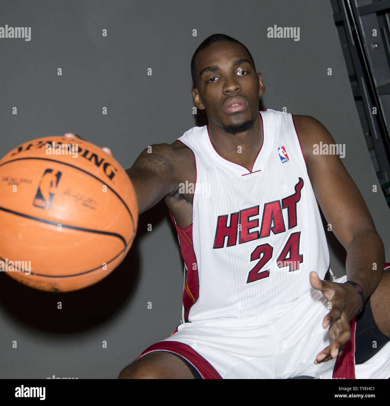 Miami Heat's Jarvis Varnado (24) poses for a photo during the teams ...