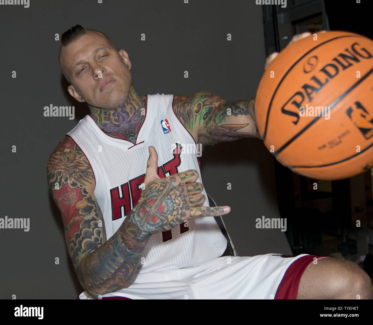Miami Heat's Chris Andersen (11) poses for a photo during the team's ...