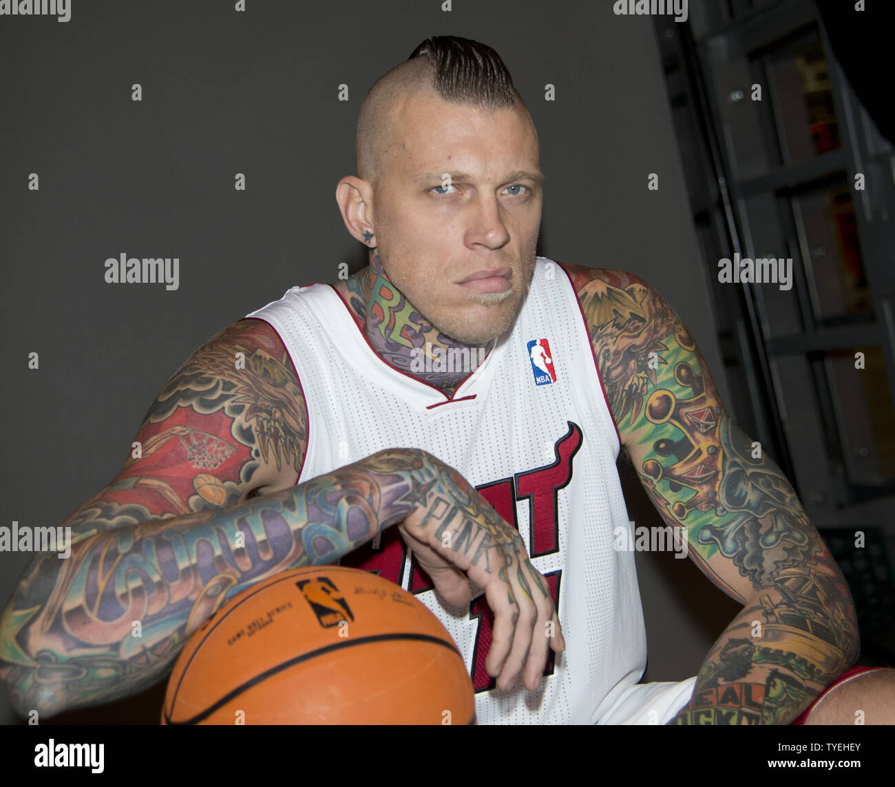 Miami Heat's Chris Andersen (11) poses for a photo during the team's ...