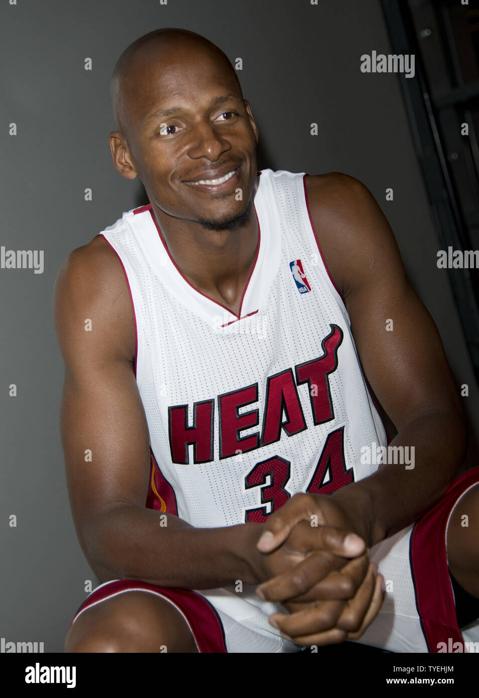 Miami Heat's Ray Allen (34) poses for a photo during the team's media ...