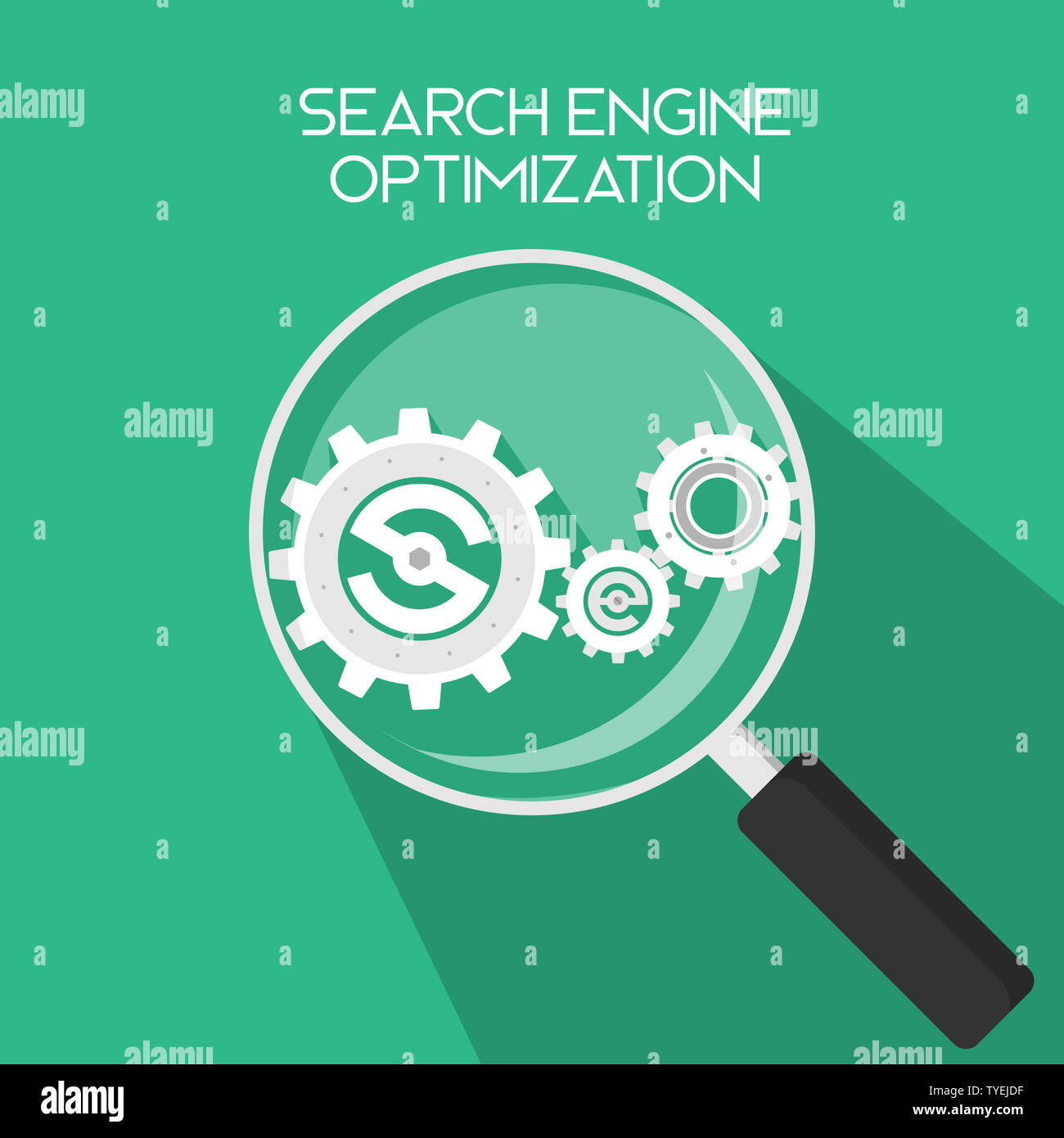 SEO Search Engine Optimization gears on magnifiying magnifier glass ...