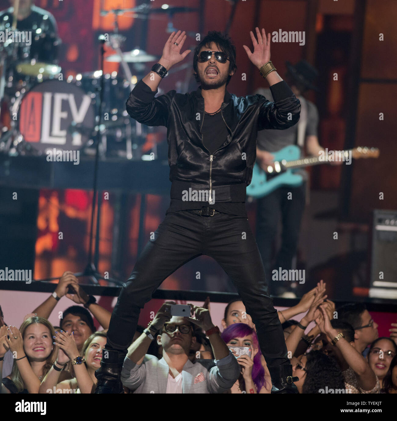 Latin artist La Ley performs at the 2014 Premios Tu Mundo show and ...