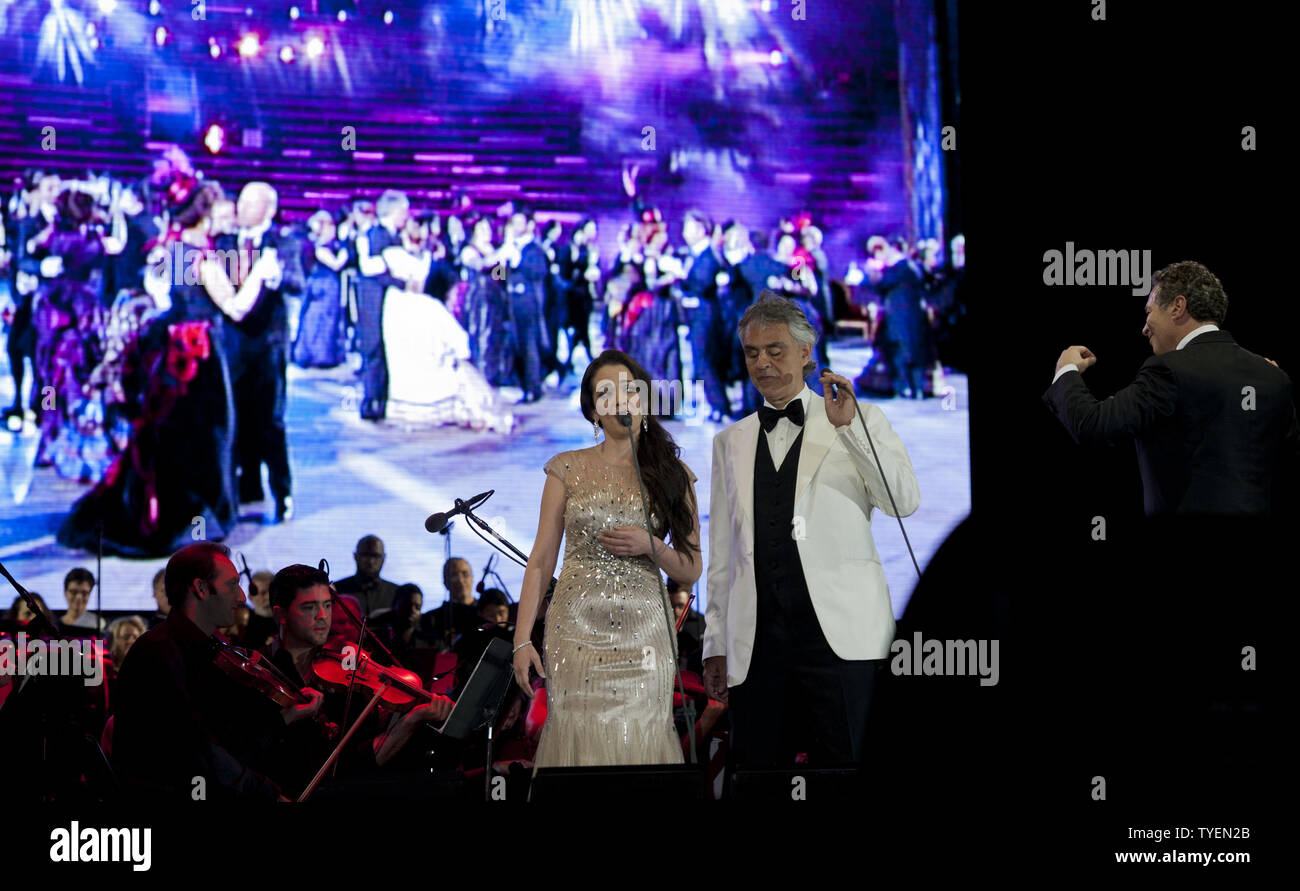 Recording artists Andrea Bocelli and Maria Aleida Rodriguez perform on ...