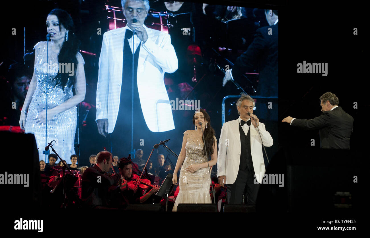 Recording artists Andrea Bocelli and Maria Aleida Rodriguez perform on ...