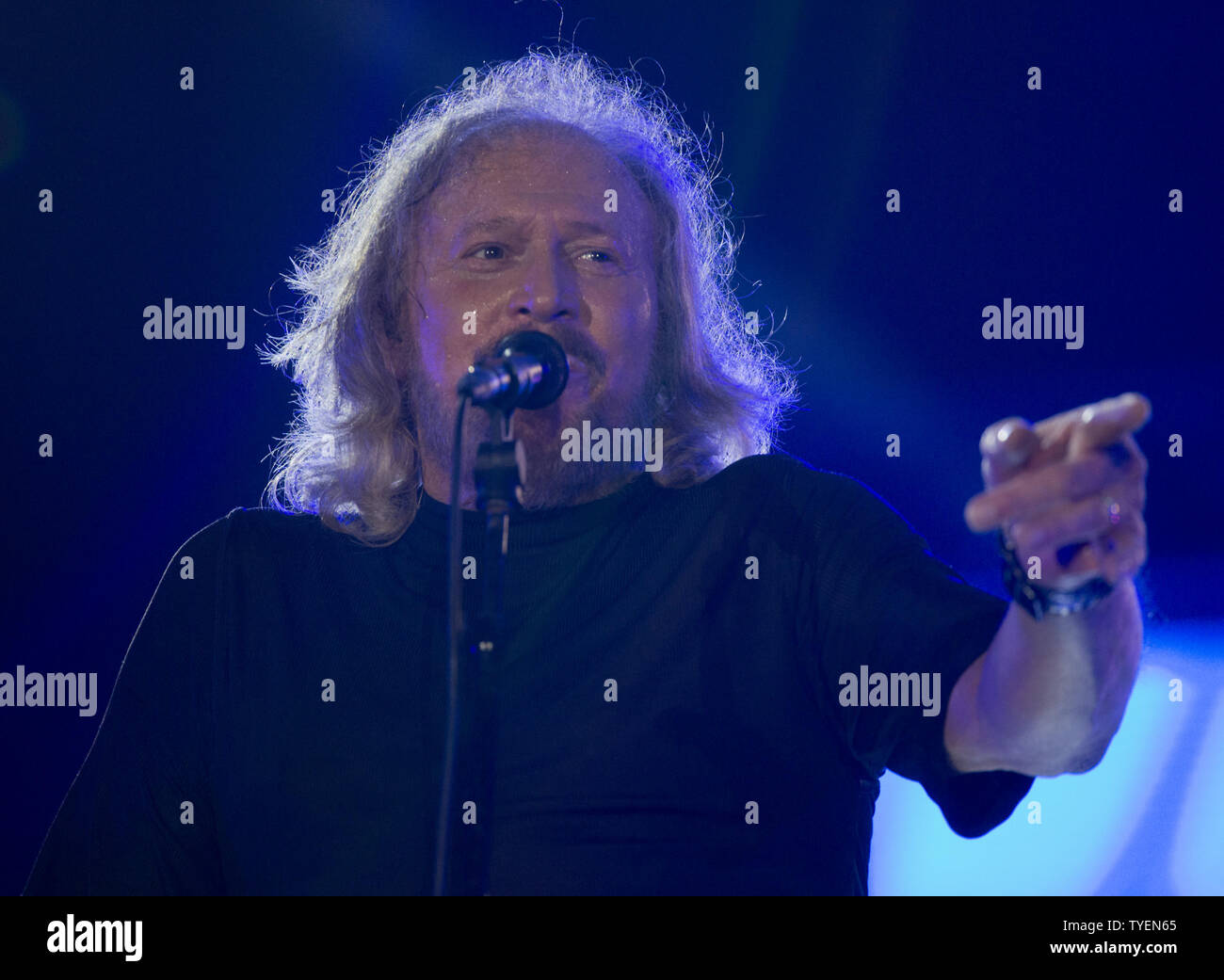 Recording artist Barry Gibb performs on stage at the Hard Rock Rising ...