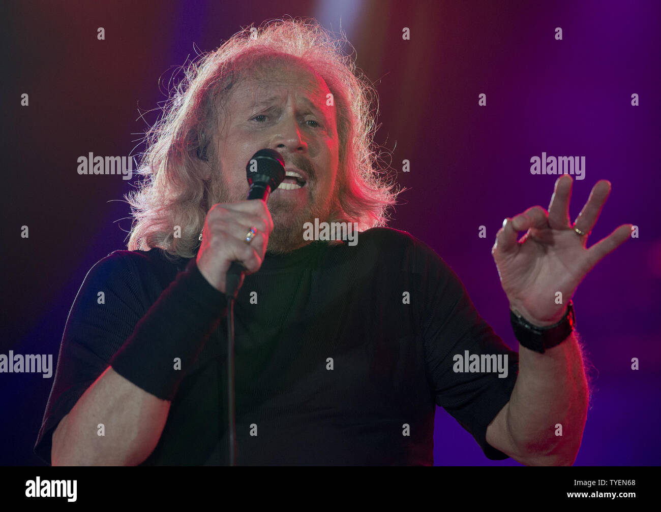 Recording artist Barry Gibb performs on stage at the Hard Rock Rising ...