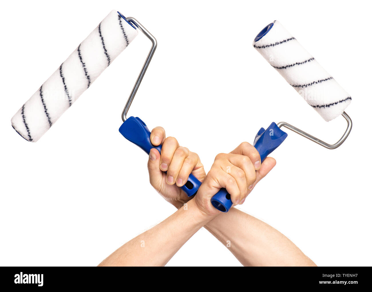 Hand with paint roller Stock Photo - Alamy