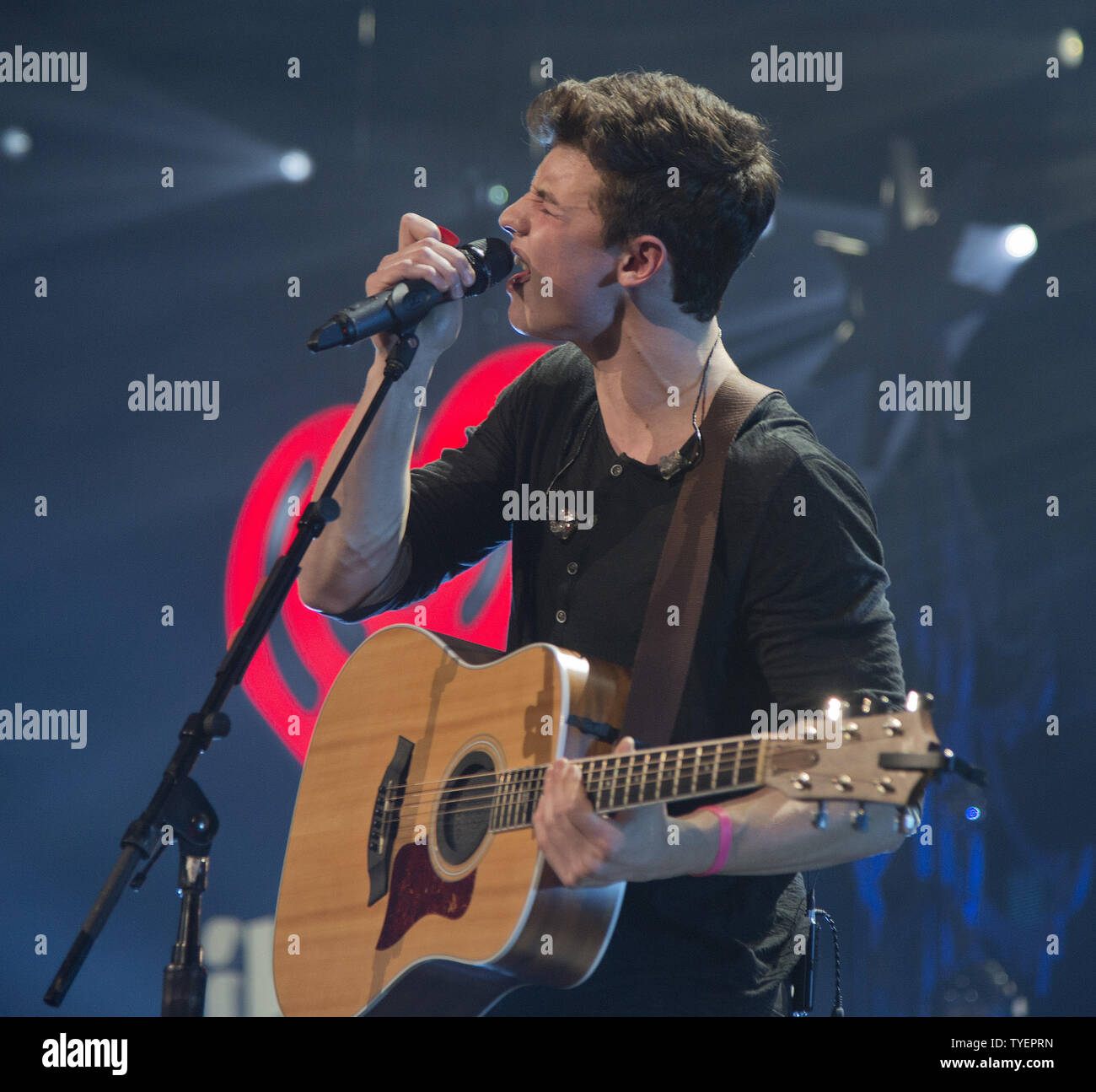 Singer Shawn Mendes performs on stage at the Y100 JingleBall 2015 ...