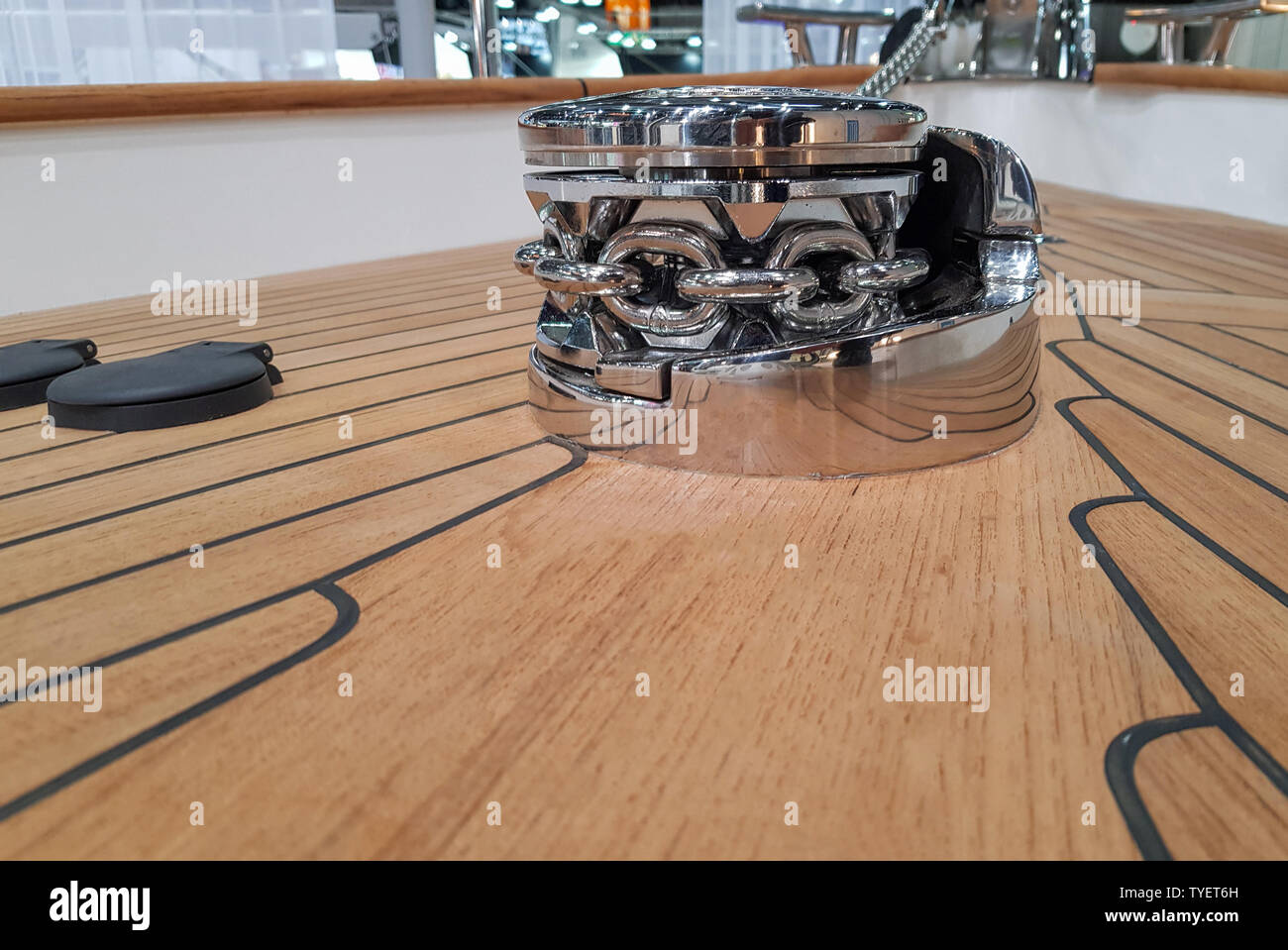 New windlass for anchoring on the deck of a sailing yacht Stock Photo ...