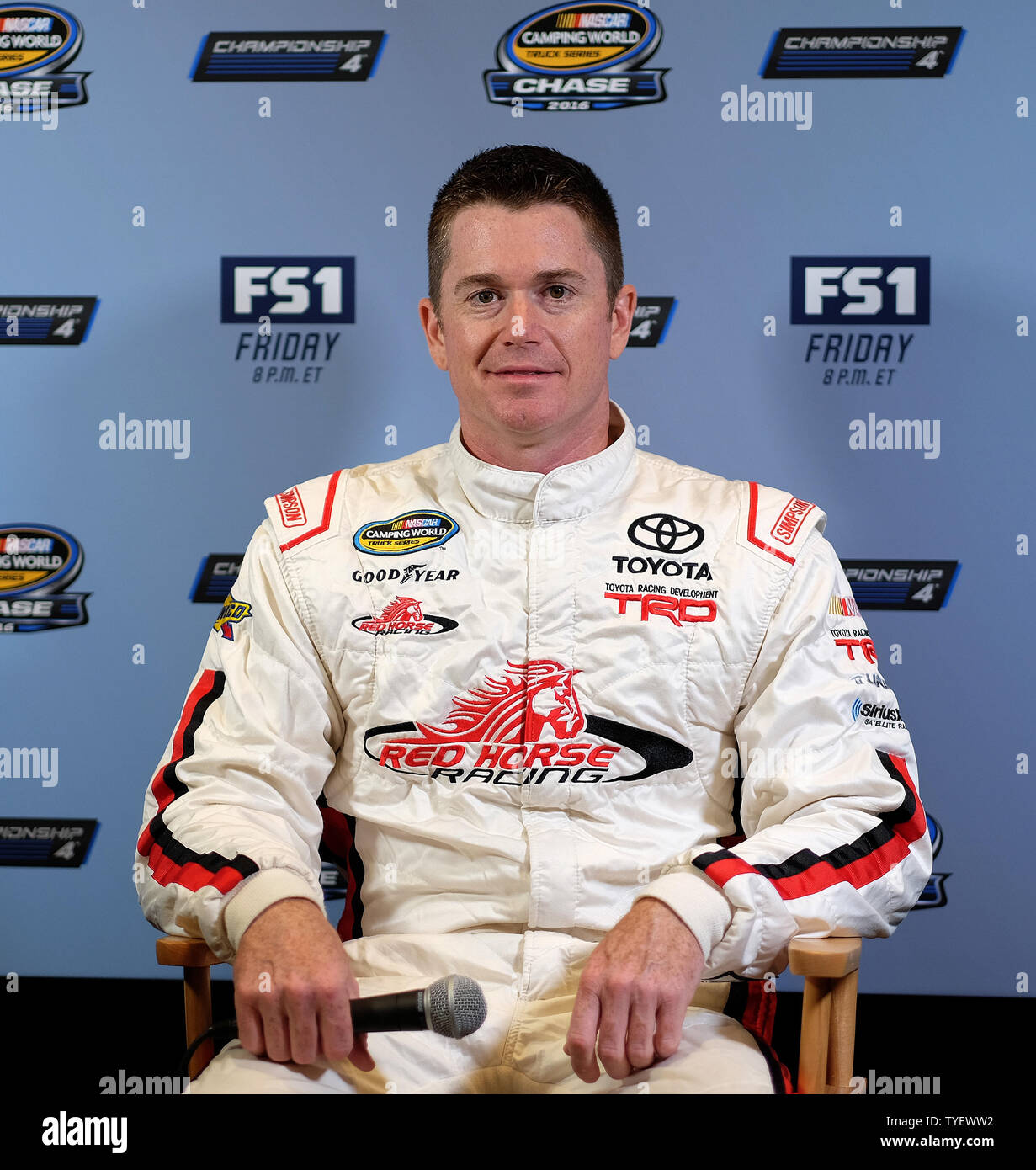 NASCAR Nationwide Series driver Timothy Peters is seen taking questions ...