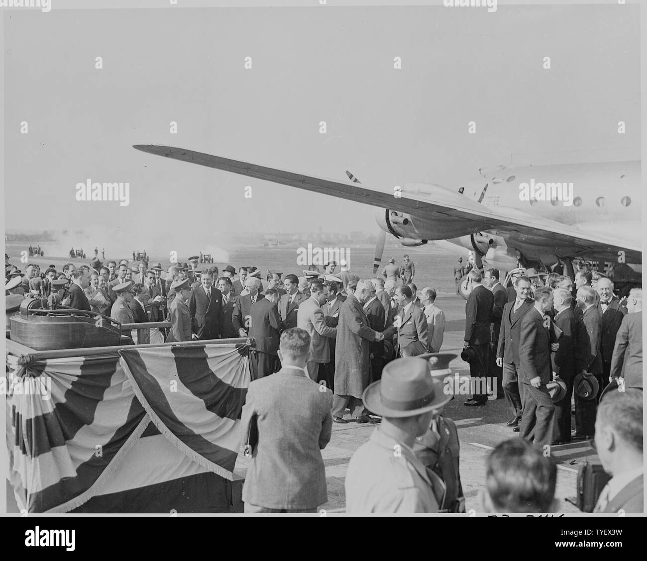 Photograph of dignitaries greeting each other during welcoming ceremony ...