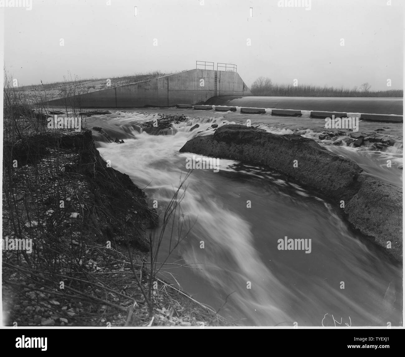 Photograph of erosion below Ogee Spillway, Dam No. 10, Mississippi ...