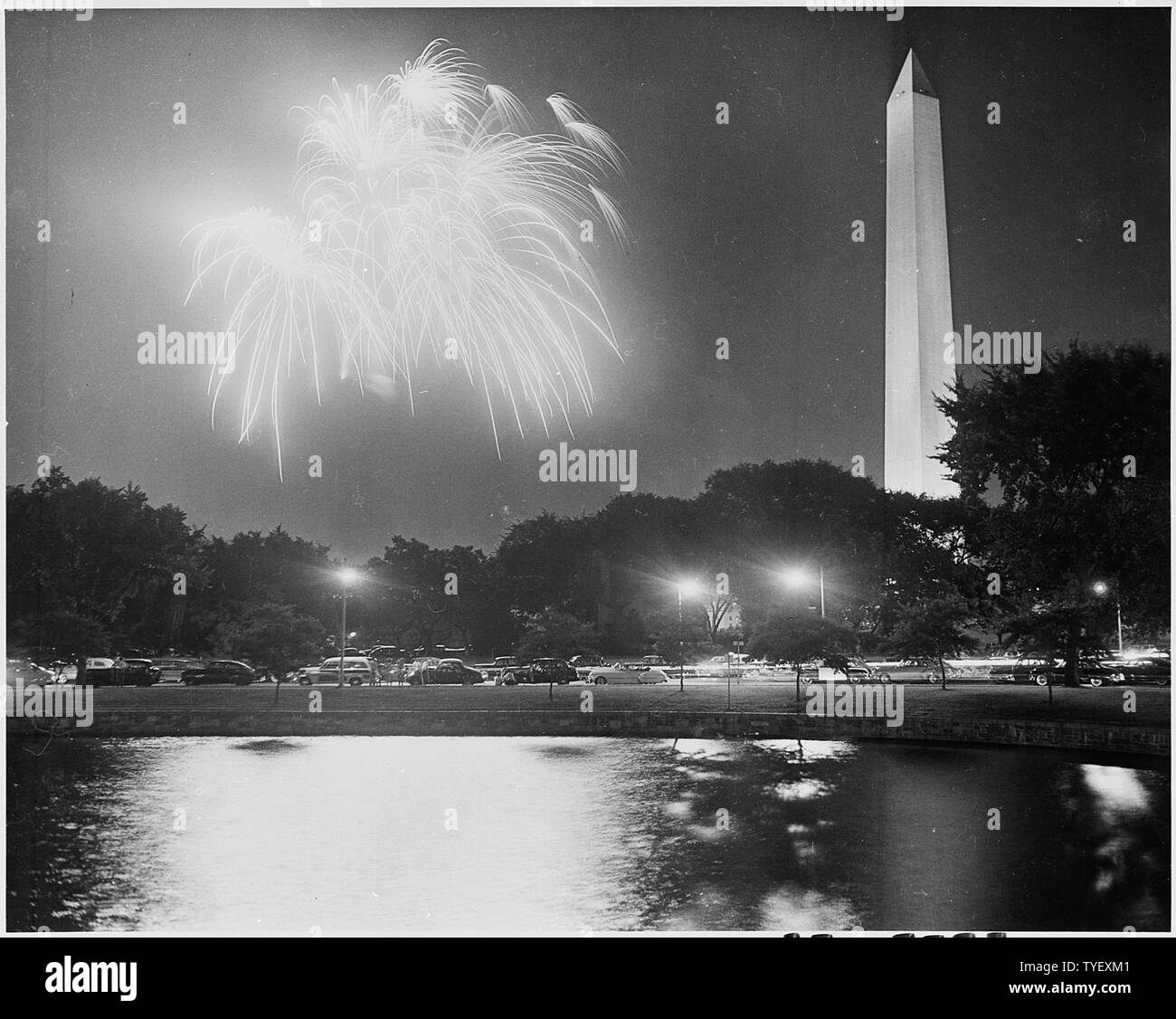 Photograph of fireworks going off in the night sky by the Washington ...