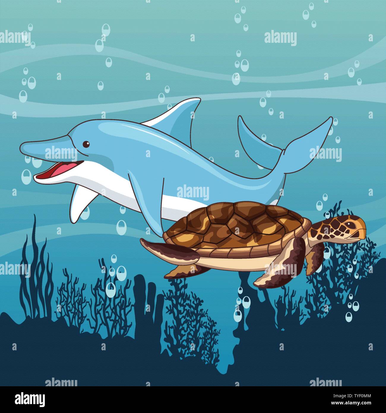 dolphin and turtle swimming together Stock Vector Image & Art - Alamy