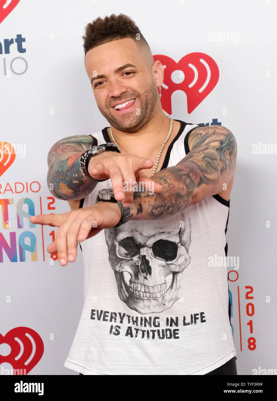 Nacho walks the red carpet at the IHeartRadio Fiesta Latina 2018 ...