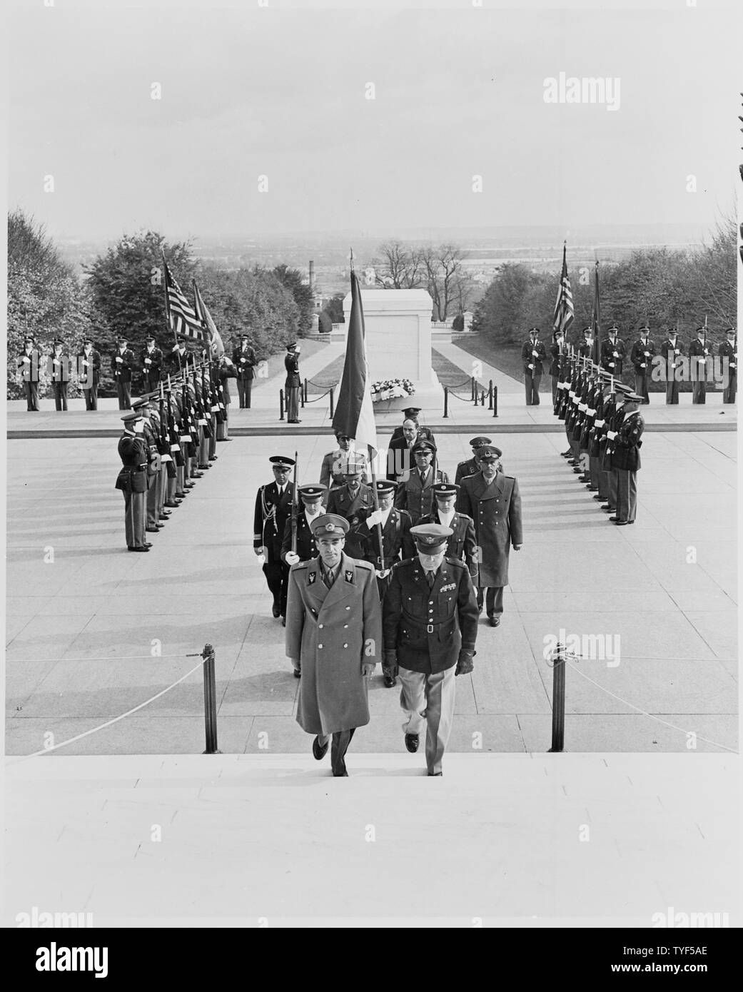 Photograph of the Shah of Iran, followed by a military procession ...