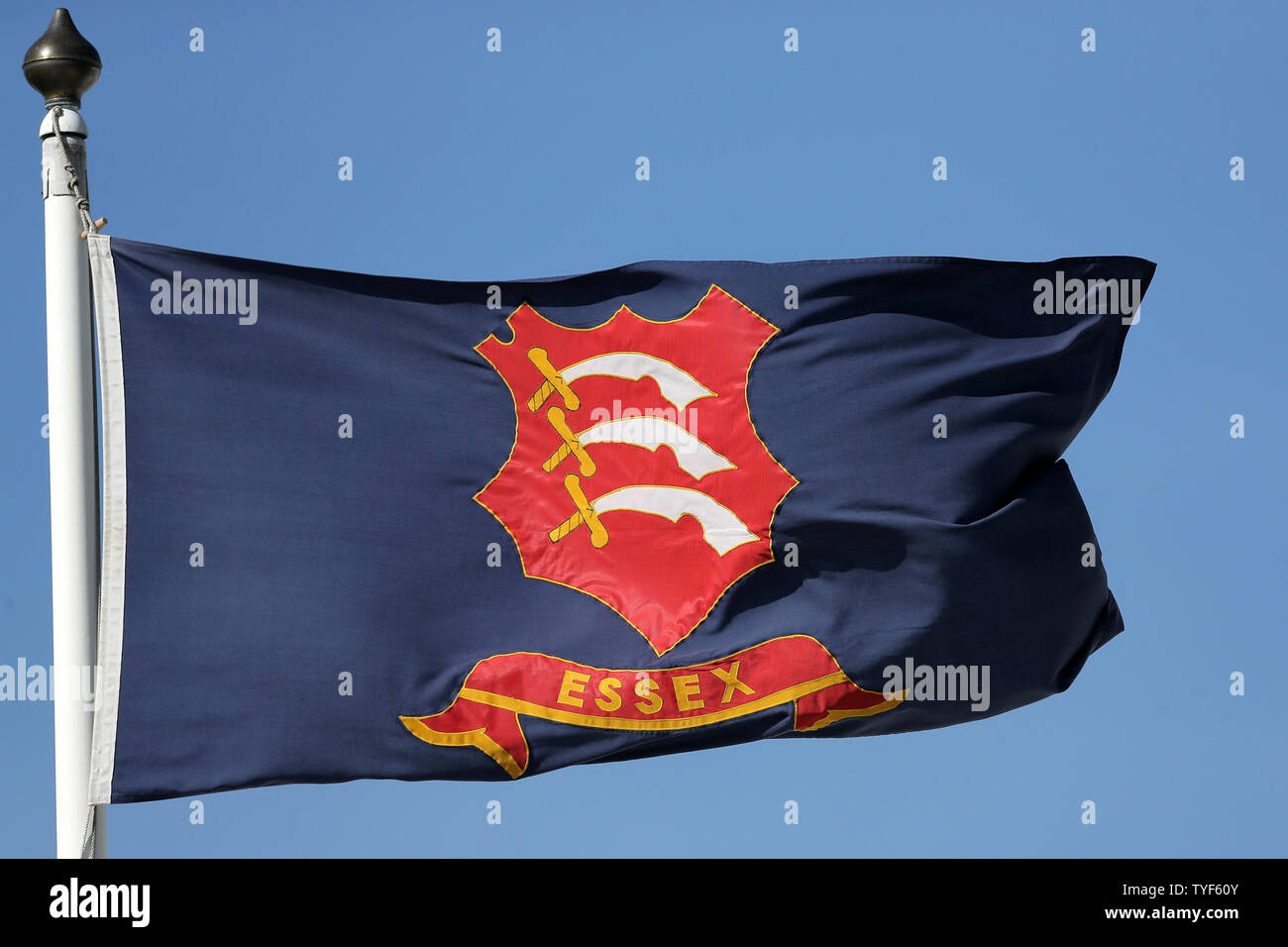 The Essex flag flies in a stiff breeze during Essex CCC vs ...