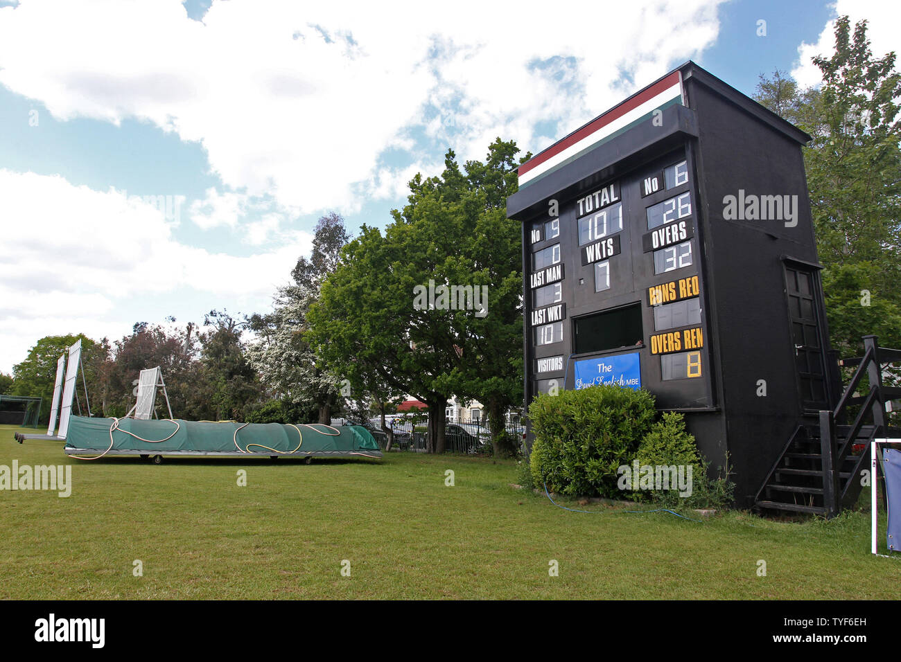 General view of the scoreboard during Finchley CC vs Brondesbury CC ...