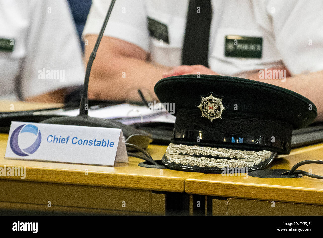 The hat and name tag of outgoing PSNI Chief Constable Sir George ...