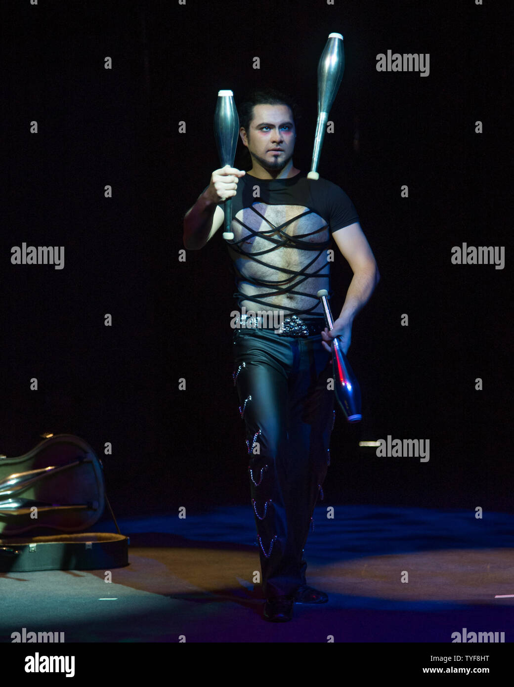 A performer of the "Vampire Circus" prepares for their US debut at the ...