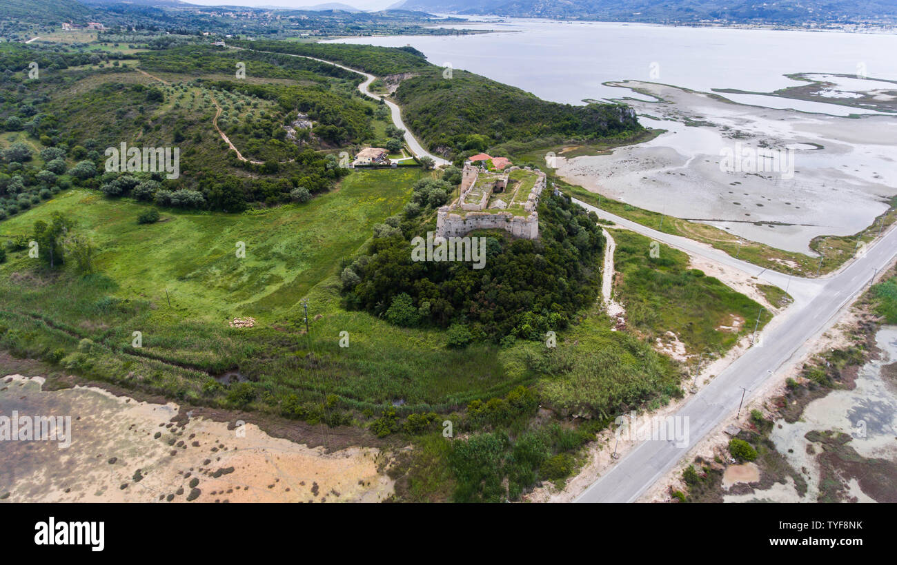 Aerial view of medieval castle of Grivas, Lefkada,Greece Stock Photo ...