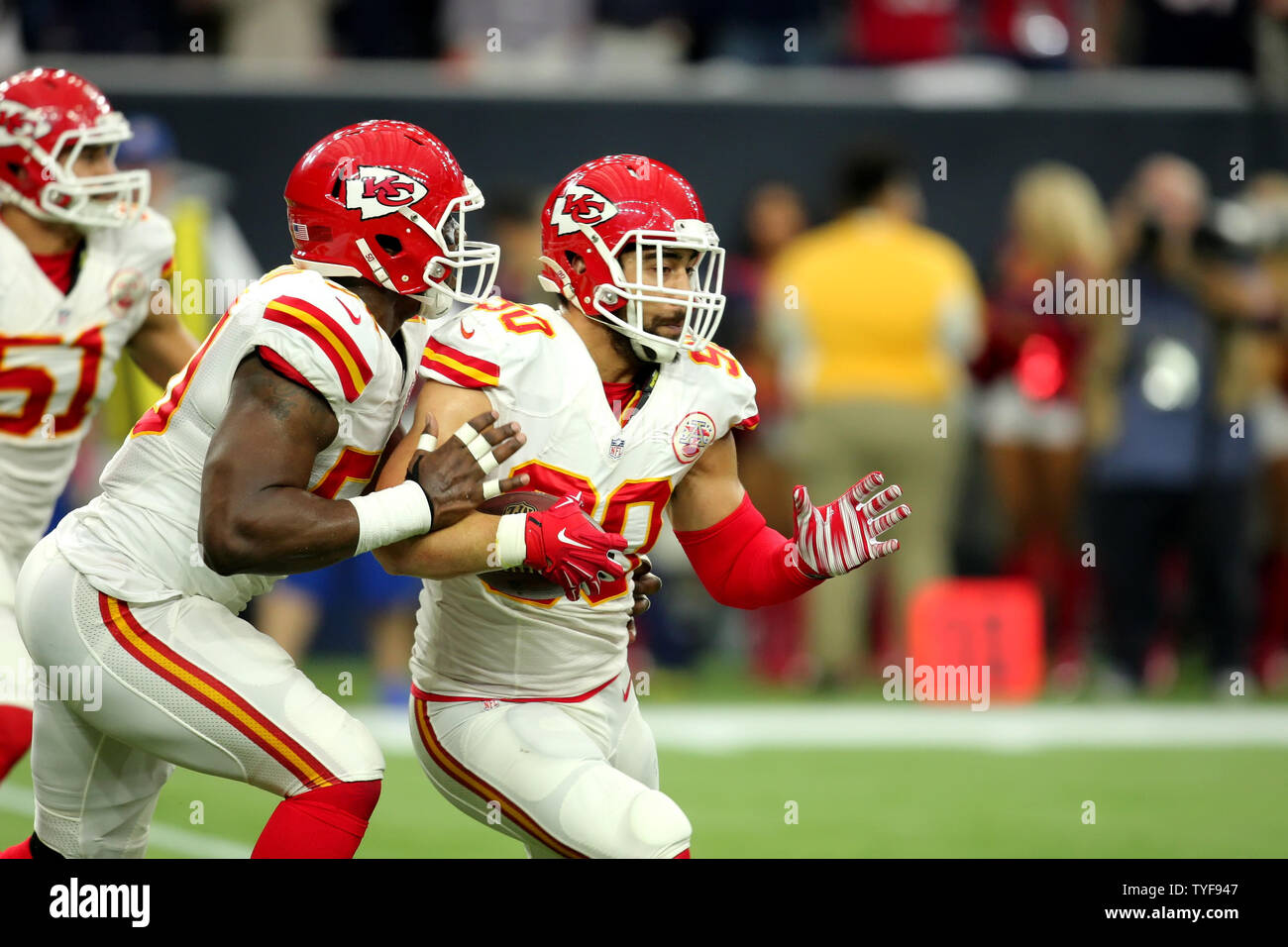 Kansas City Chiefs inside linebacker Josh Mauga (90) runs upfield after ...