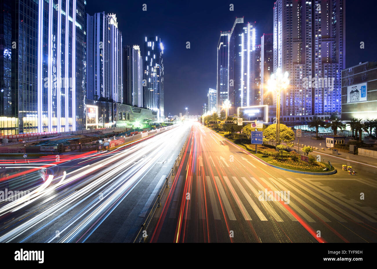 Chengdu High-tech Zone Night View Road Stock Photo - Alamy