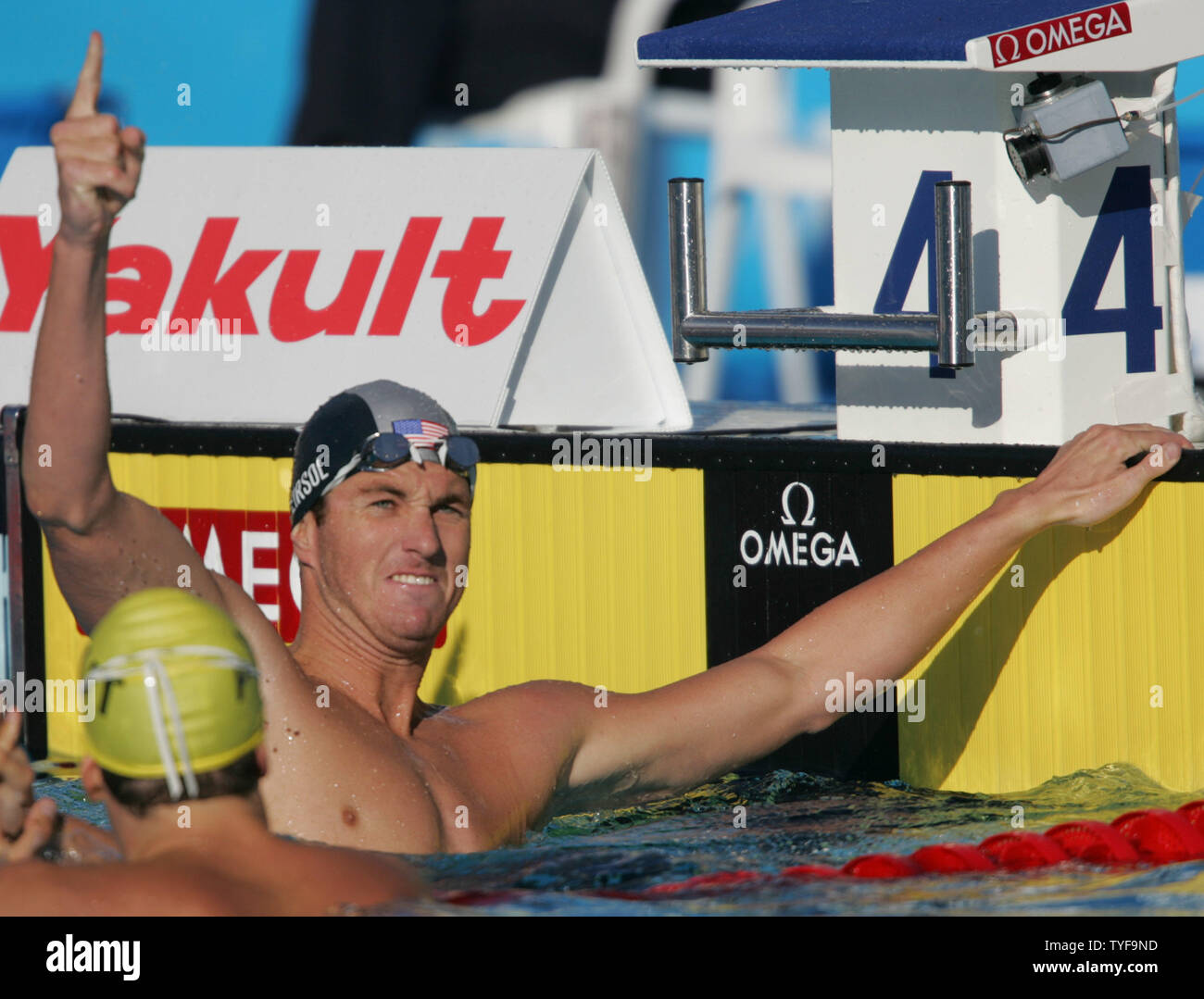 American swimmer Aaron Peirsol claims victory in the men's 200-meter ...