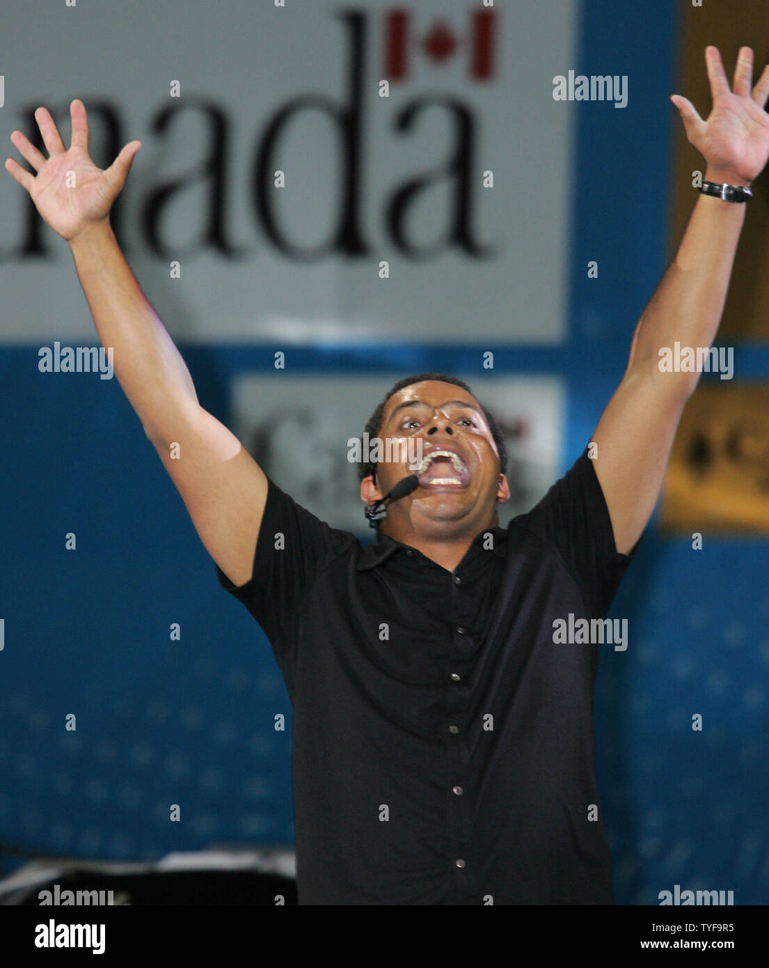 Quebec gospel artist Gregory Charles performs in the closing ceremonies ...