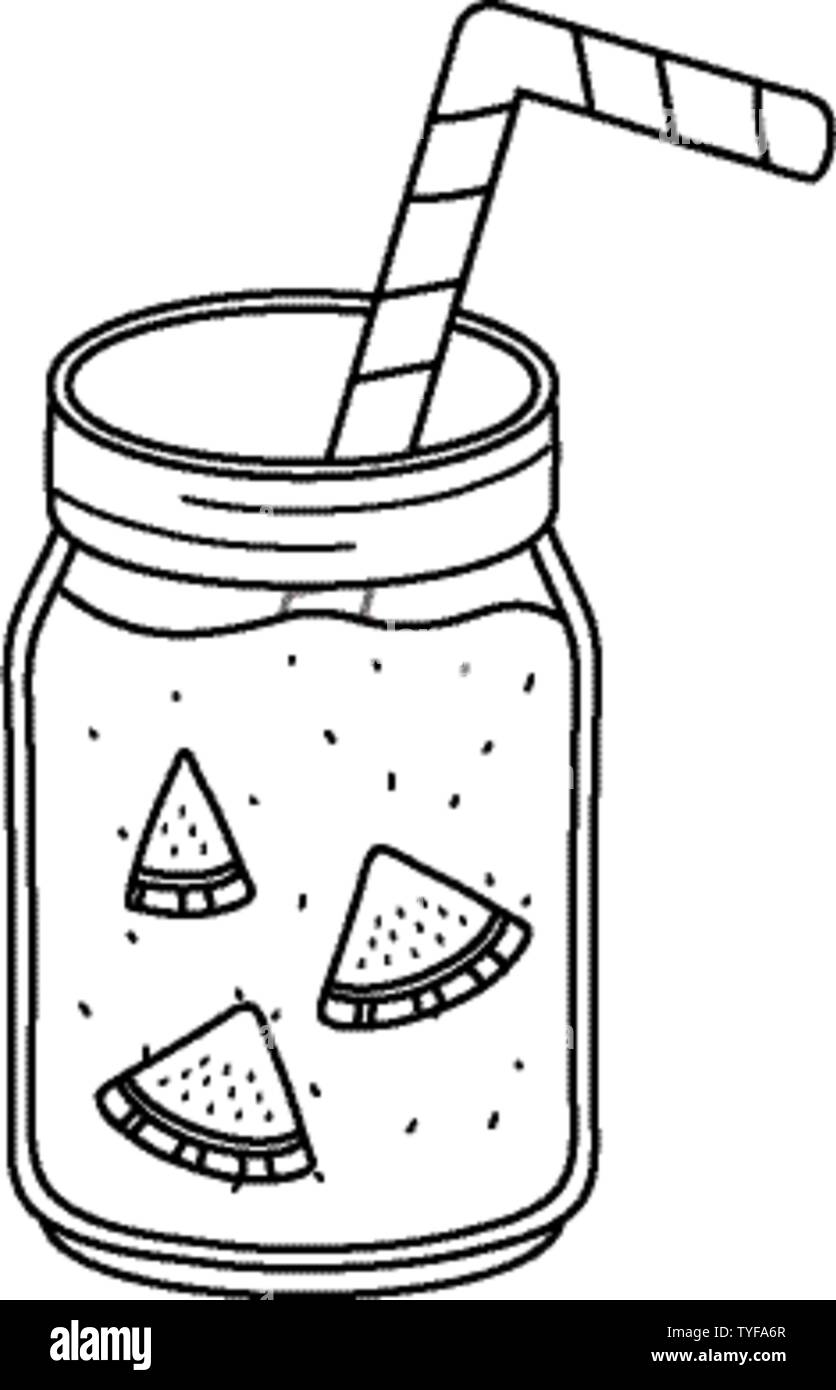 delicious tasty refresh fruit watermelon juice mason jar cartoon vector ...