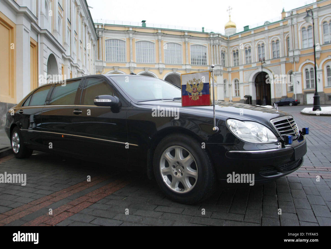 Russian President Putin's armored Mercedes s600 waits near the ...
