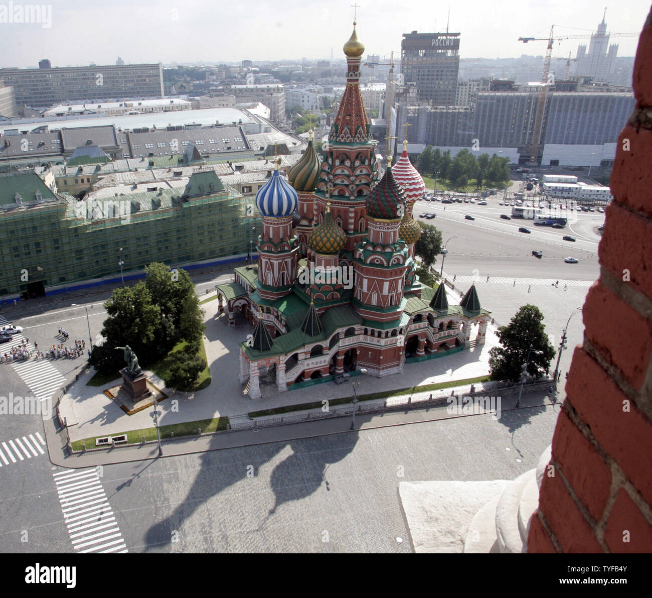 The Cathedral of St. Basil the Blessed on the Red Square sits below ...