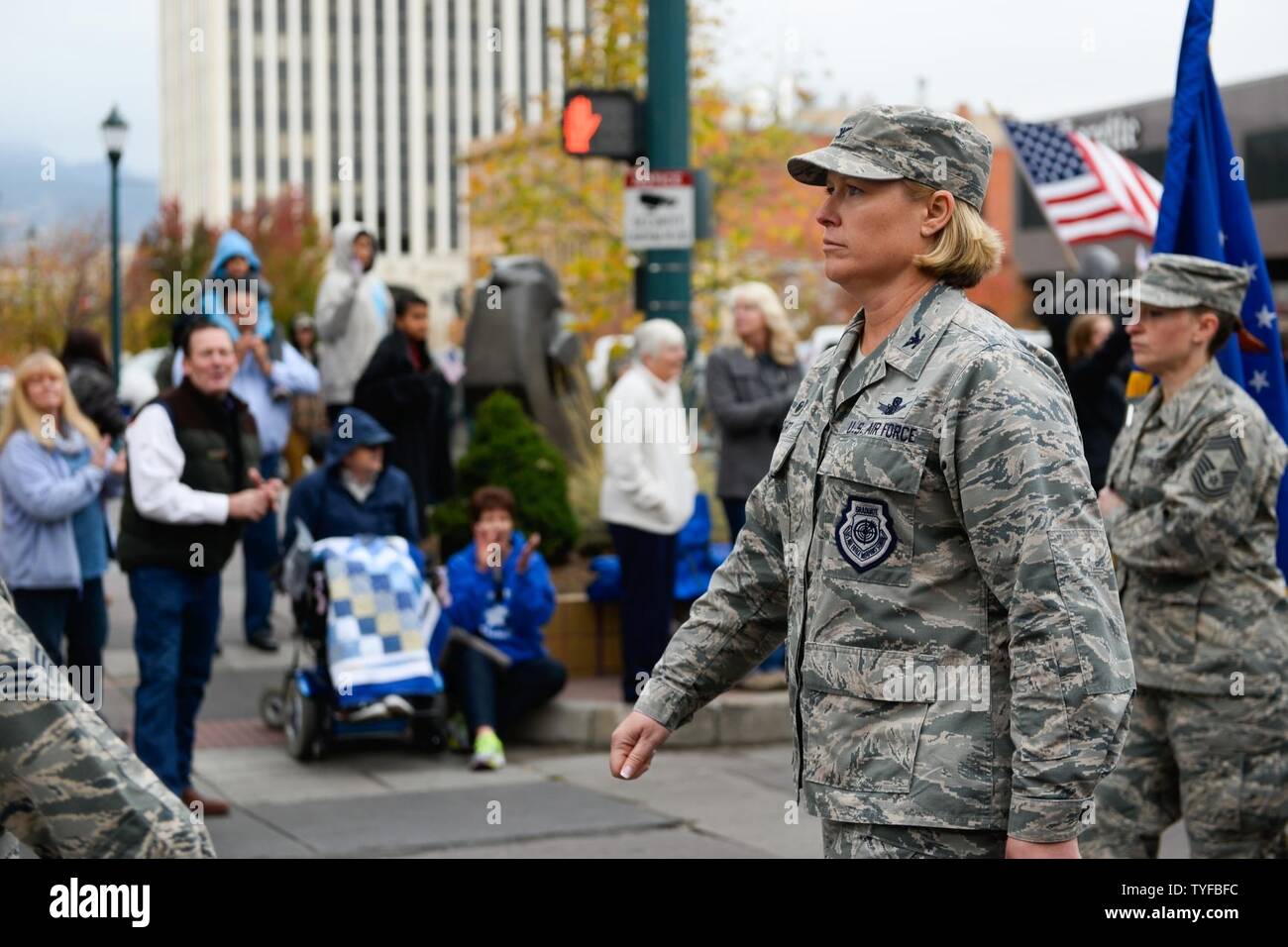 SCHRIEVER AIR FORCE BASE, Colo. -- Col. DeAnna Burt, 50th Space Wing commander, leads Airmen ...