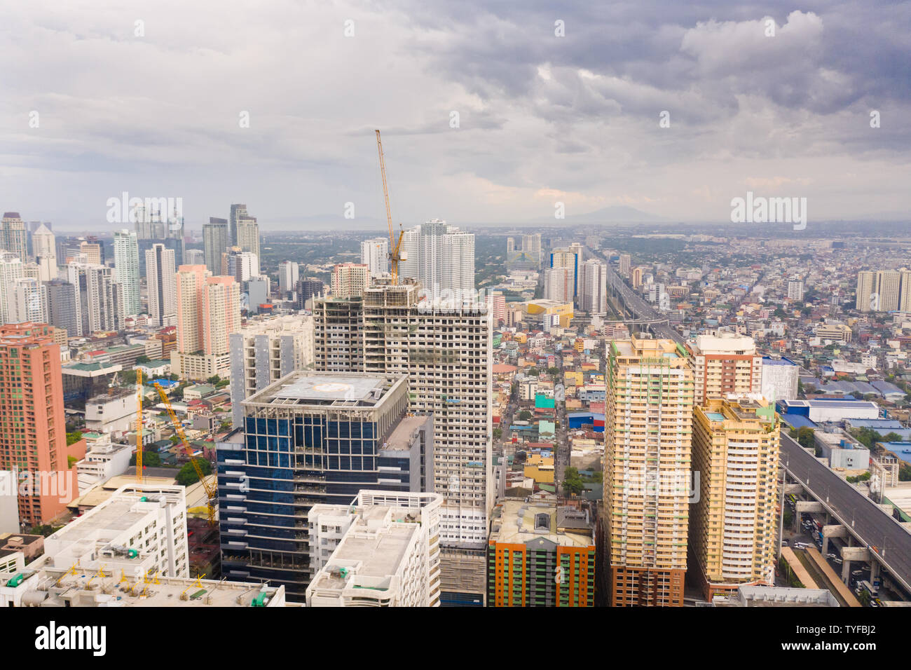 Residential areas and streets of Manila, Philippines, top view. Roofs ...