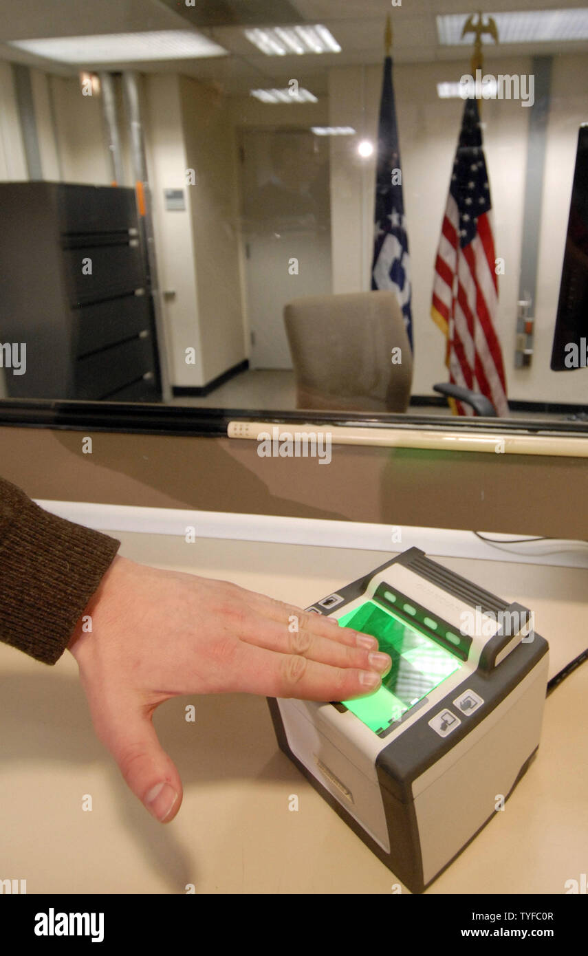 The new fingerprint scanner is on display at the U.S. embassy in Moscow ...