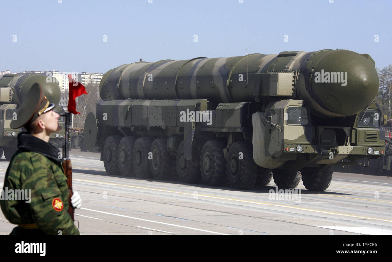 A Topol-M intercontinental ballistic missile launcher takes part in a ...