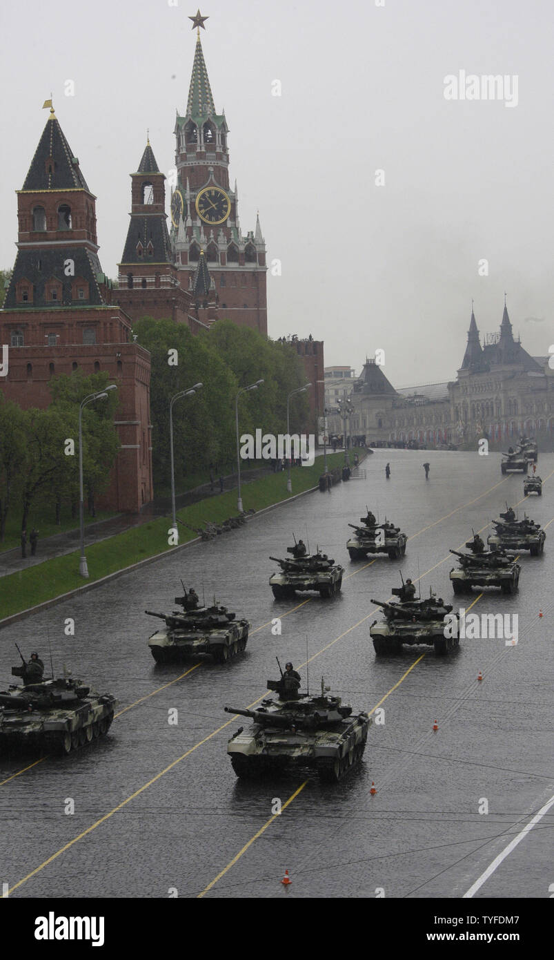 Russian Army Tanks Leave Red Square During A Final Rehearsal For The