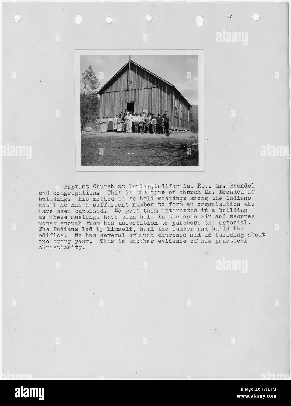 Photograph with text of Baptist church at Dunlap, California. This is ...