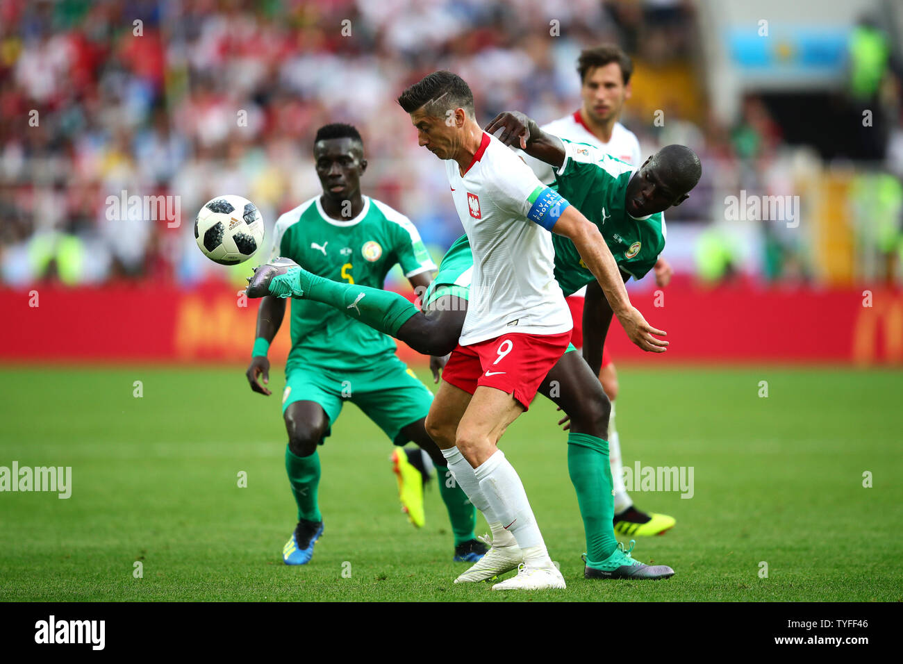 Robert Lewandowski of Poland (L) in action with Kalidou Koulibaly of ...