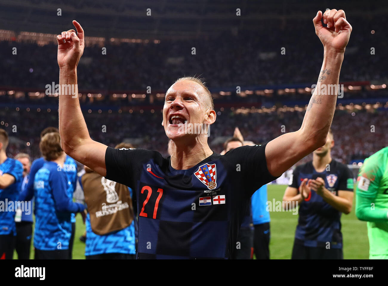 Domagoj Vida of Croatia celebrates at full-time following the 2018 FIFA ...