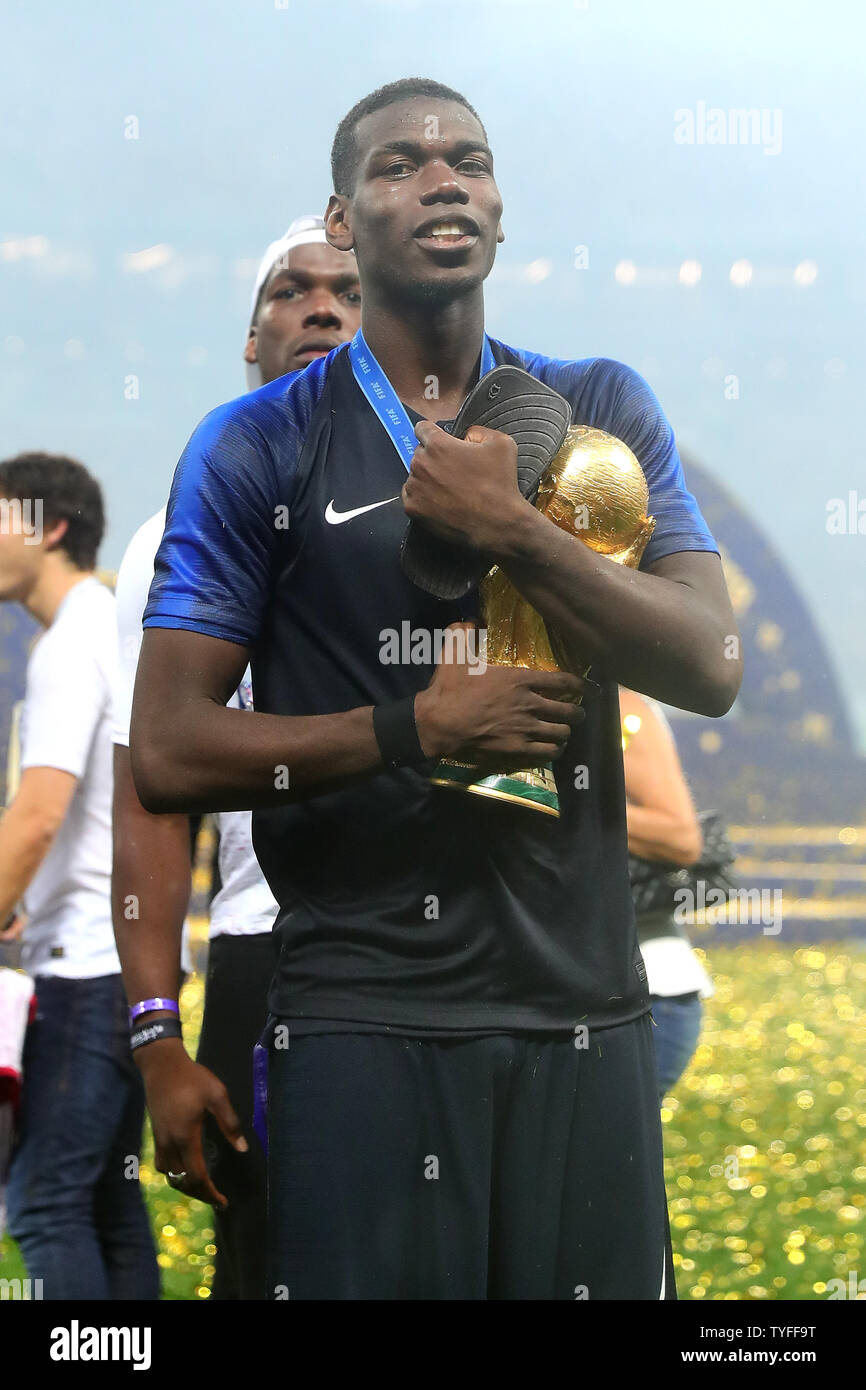 Paul Pogba of France celebrates with the trophy following the 2018 FIFA ...