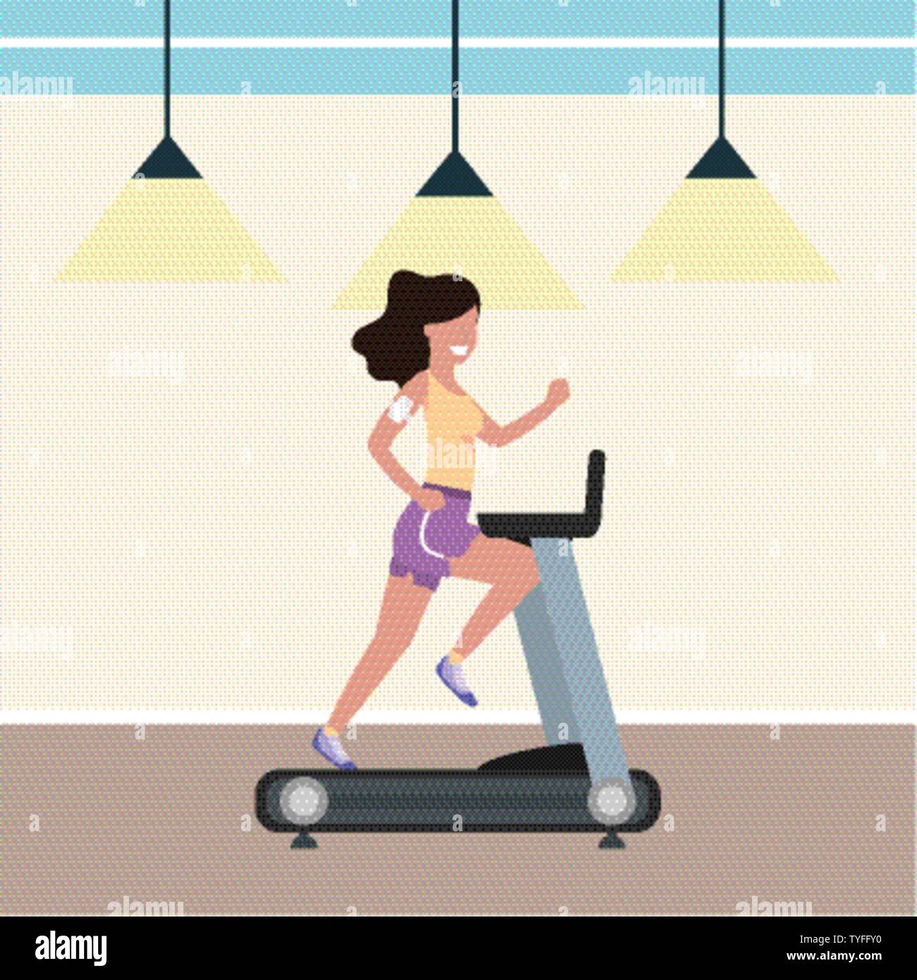 fitness exercise woman running over treadmill workout healthy fit ...