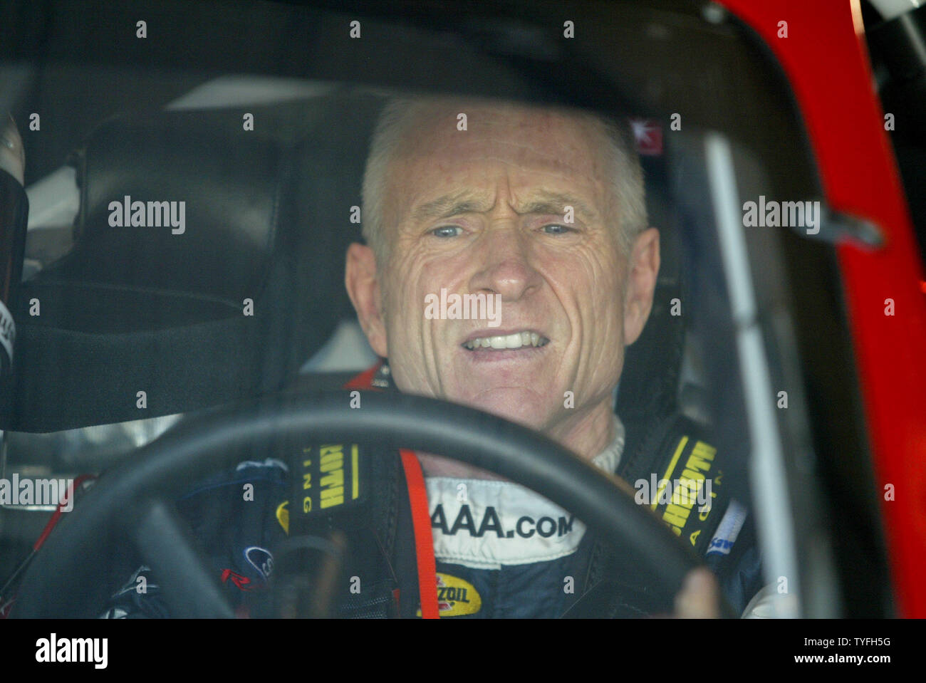 Mark Martin sits in his AAA Ford during practice for theSubway 500 ...