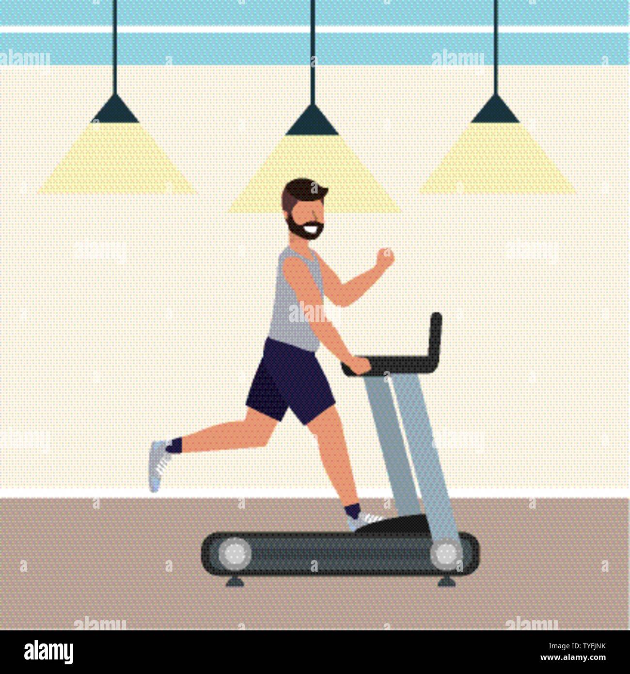 fitness exercise man running over treadmill workout healthy fit ...