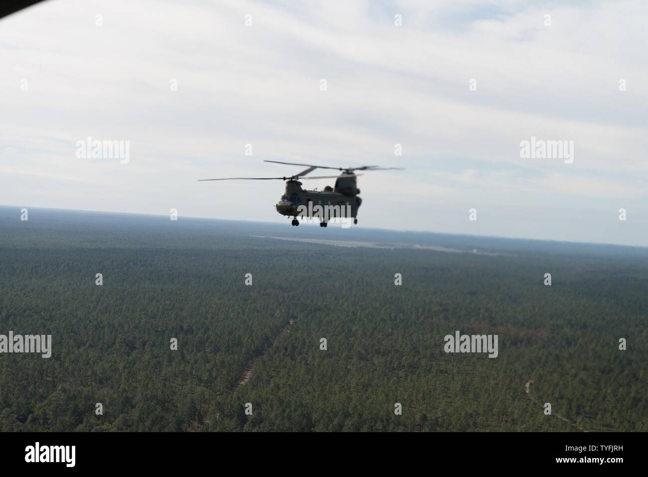 A U.S. Army Chinook maneuvers from Hunter Army Airfield to Fort Stewart ...